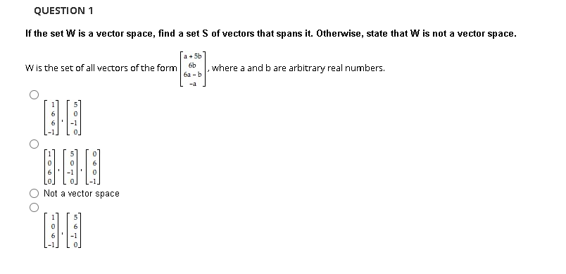 Solved If the set W is a vector space, find a set S of | Chegg.com
