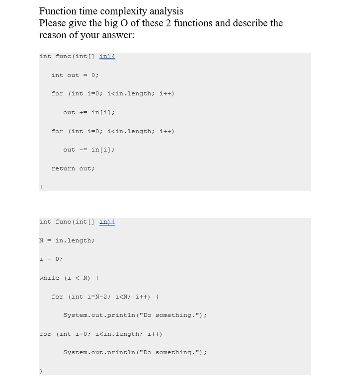 Solved Function time complexity analysis Please give the big | Chegg.com