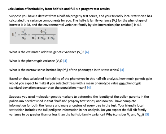 Solved Calculation of heritability from half-sib and | Chegg.com