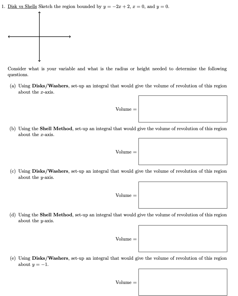 Solved 1. Disk vs Shells Sketch the region bounded by y = | Chegg.com