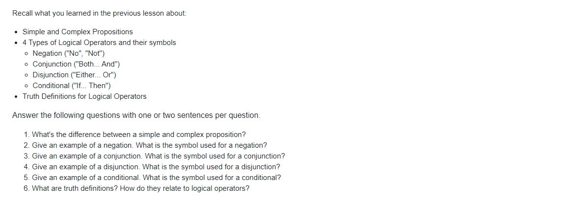 Solved Recall what you learned in the previous lesson about: | Chegg.com