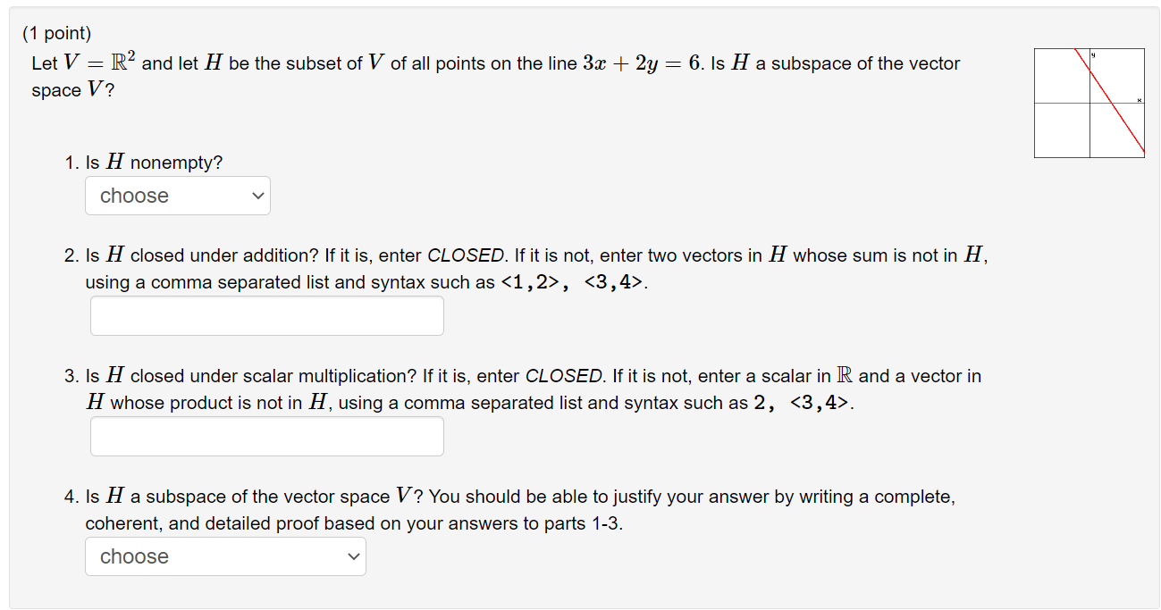 Solved ( 1 point) Let V=R2 and let H be the subset of V of | Chegg.com