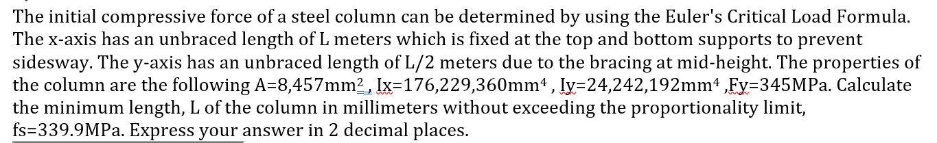 Solved The initial compressive force of a steel column can | Chegg.com