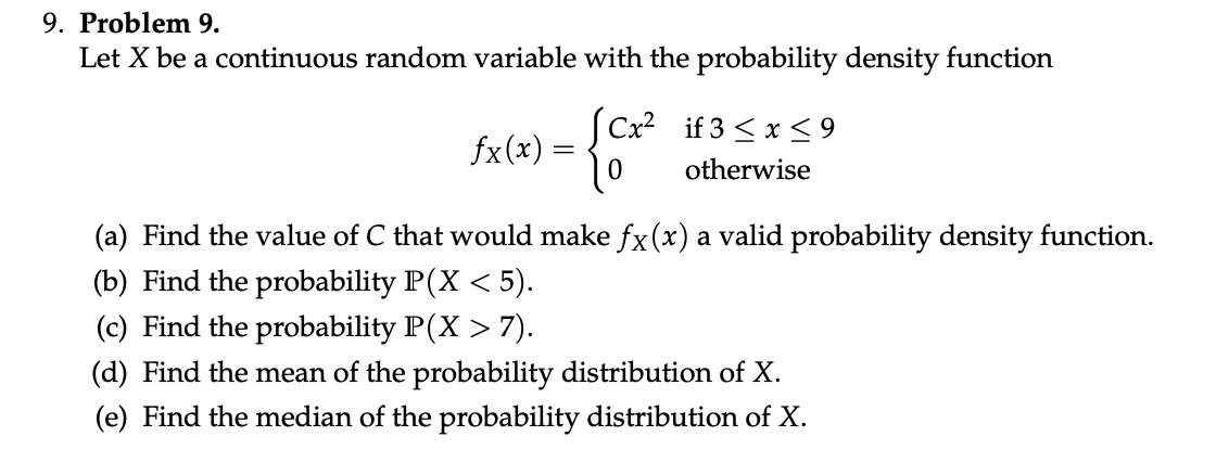 Solved 9. Problem 9. Let X be a continuous random variable | Chegg.com