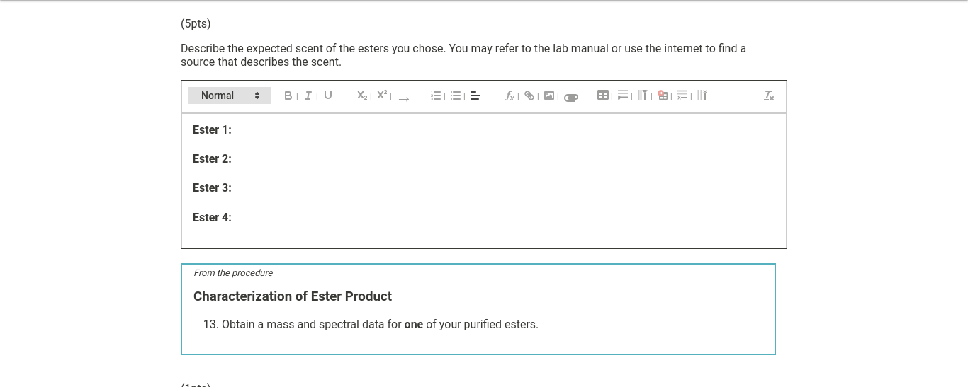 Report Table E.1: Synthesis of Esters Table view List | Chegg.com