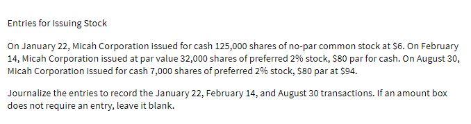 Solved Entries for issuing Stock On January 22, Micah | Chegg.com