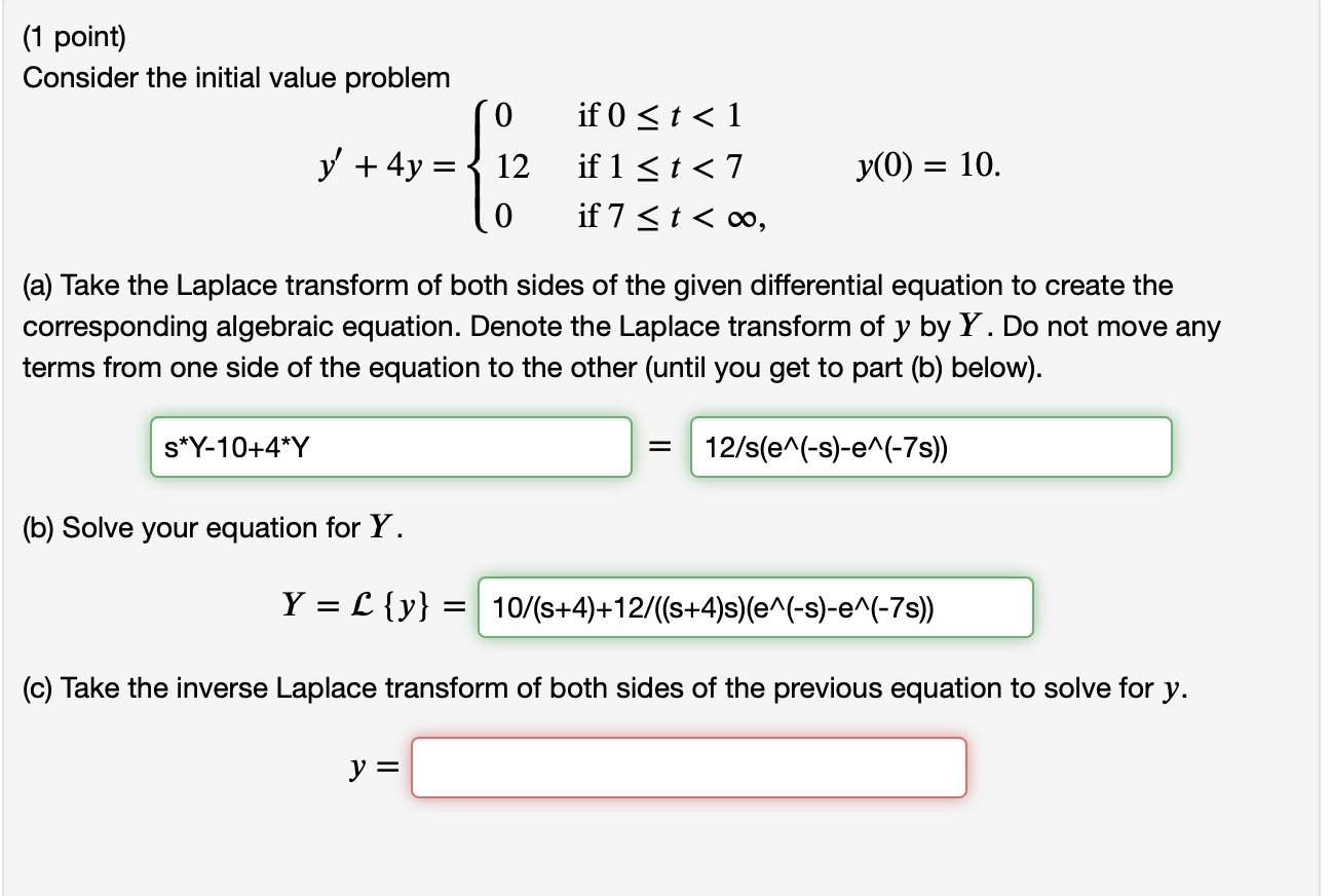 Solved (1 point) Consider the initial value problem 0 y' + | Chegg.com