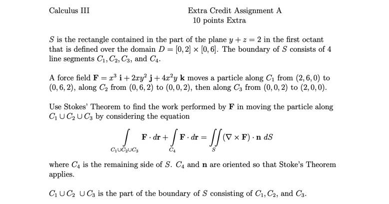 Solved Calculus III Extra Credit Assignment A 10 points | Chegg.com