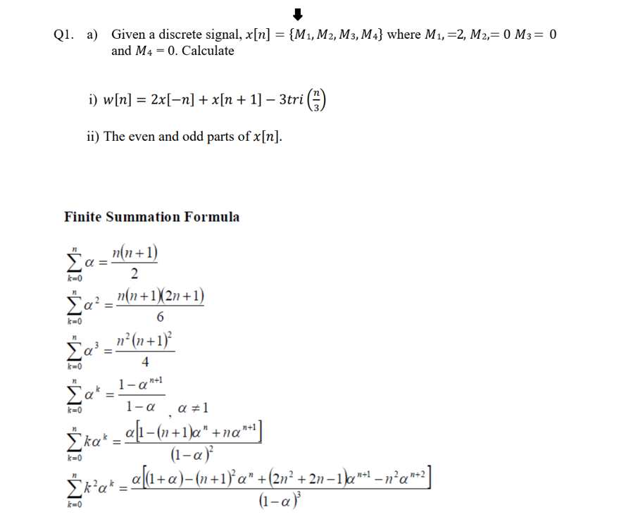 Solved Q1. a) Given a discrete signal, x[n]={M1,M2,M3,M4} | Chegg.com