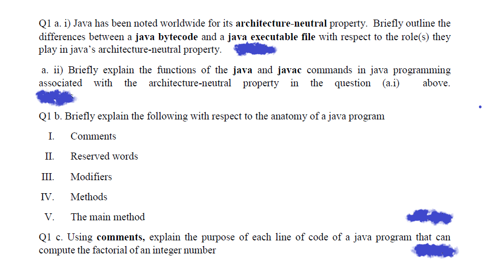 Solved Q1 a. i) Java has been noted worldwide for its | Chegg.com