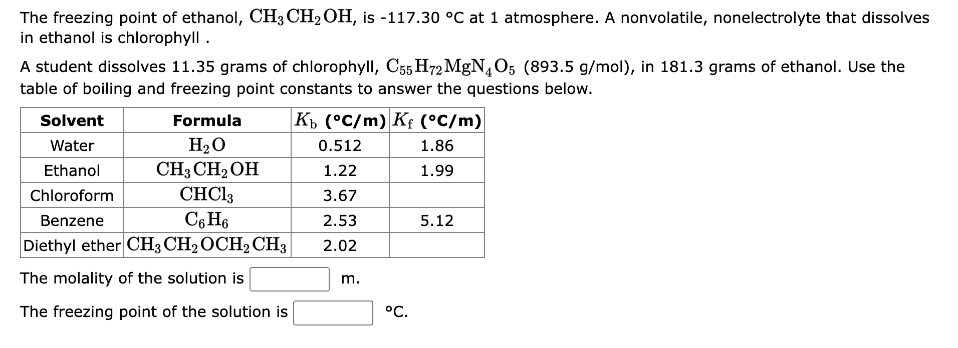 Solved The freezing point of ethanol, CH3CH2OH, is −117.30∘C | Chegg.com