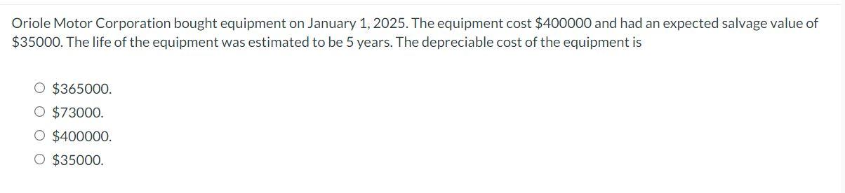 Solved Oriole Motor Corporation bought equipment on January | Chegg.com