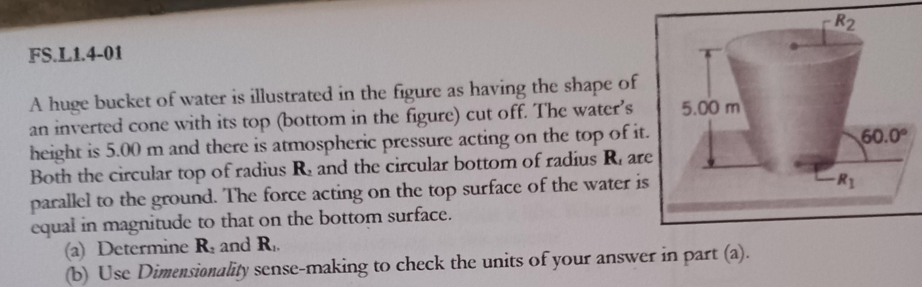 Solved FS.L1.4-01 A huge bucket of water is illustrated in | Chegg.com