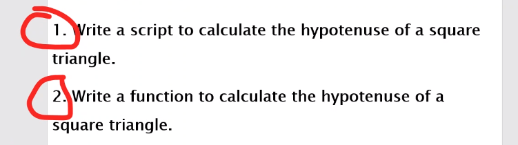 Solved 1. Vrite a script to calculate the hypotenuse of a | Chegg.com