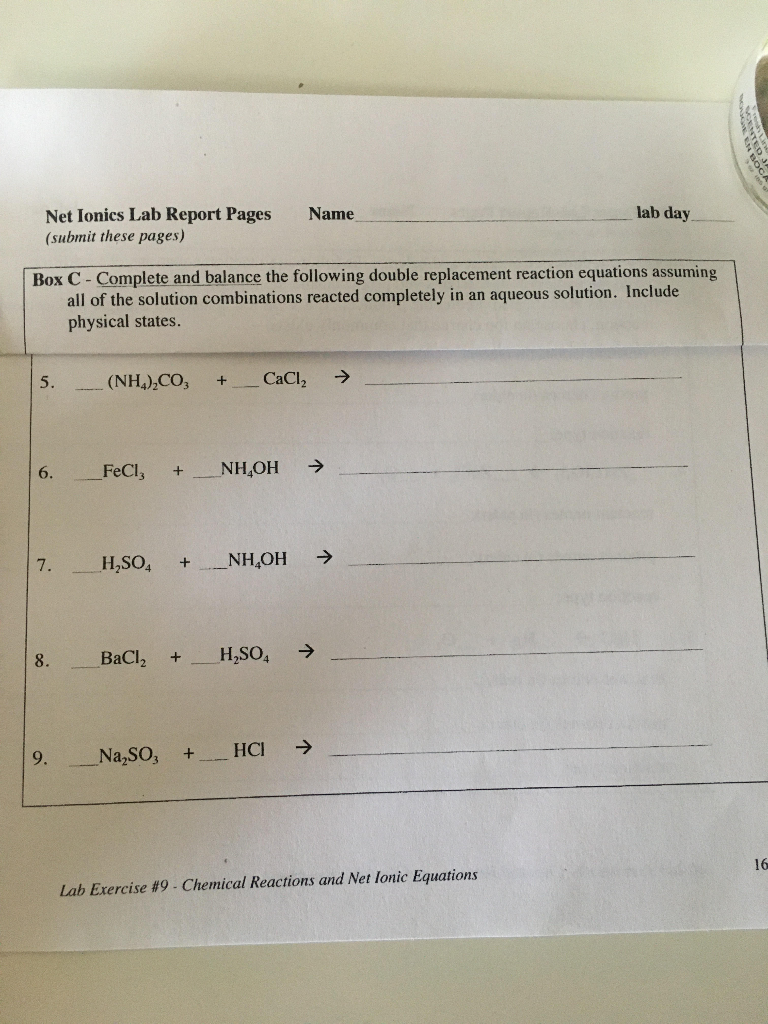 Solved Name lab day Net Ionics Lab Report Pages (submit | Chegg.com