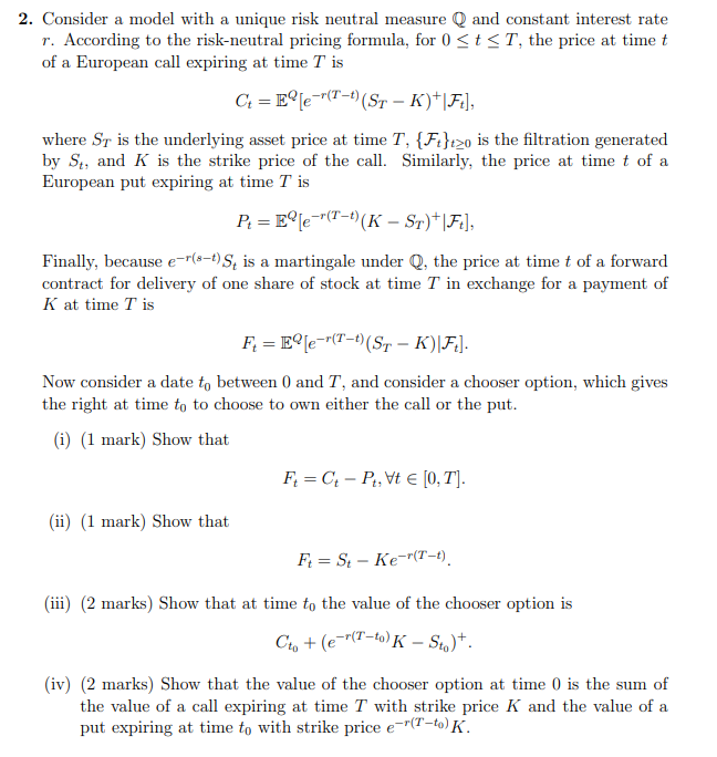 Solved 2. Consider a model with a unique risk neutral | Chegg.com