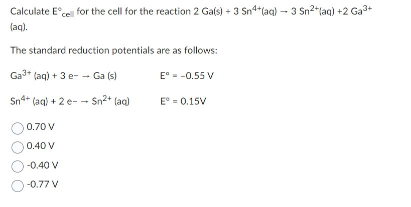 Solved Calculate Ecell ∘ for the cell for the reaction | Chegg.com