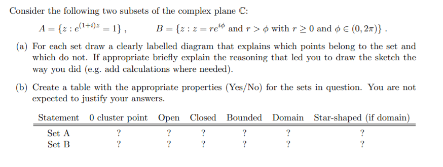 Solved Consider the following two subsets of the complex | Chegg.com