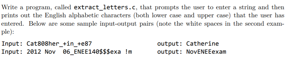 Solved Write a program, called extract_letters.c, that | Chegg.com