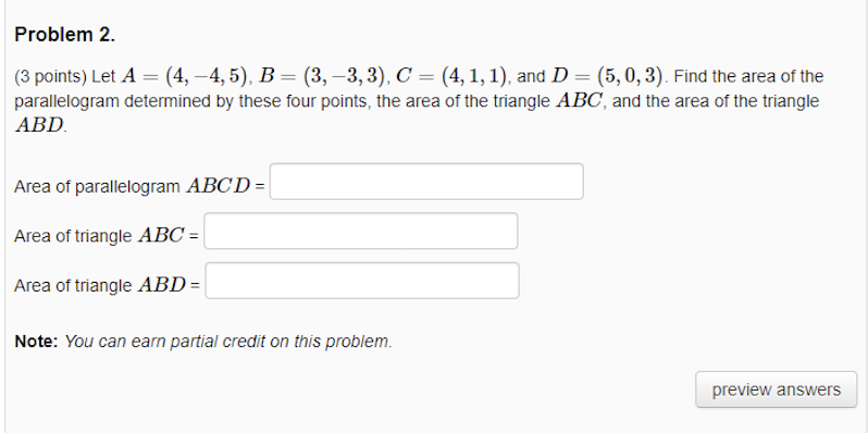 Solved Problem 2. (3 points) Let A = (4,-4,5), B=(3,3,3), C | Chegg.com