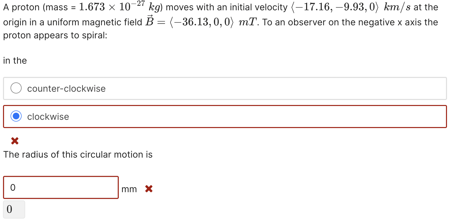 Solved A proton (mass =1.673×10−27 kg ) moves with an | Chegg.com