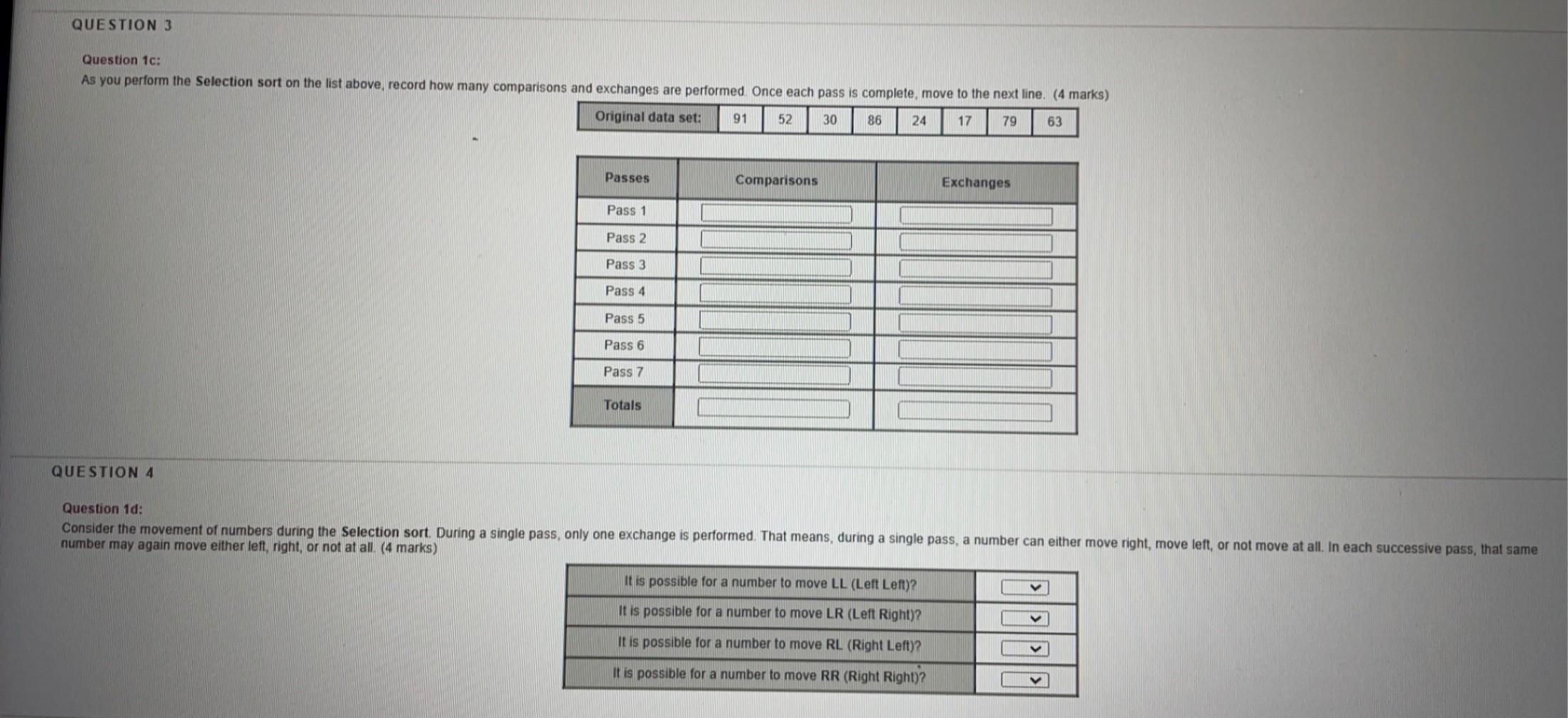 Solved QUESTION 3 Question 1c: As you perform the Selection | Chegg.com