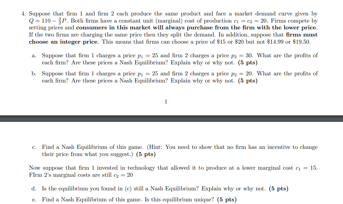 Solved 4. Suppose that firm 1 and firm 2 each produce the | Chegg.com