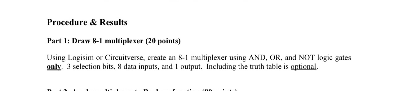 Solved Part 1: Draw 8-1 multiplexer (20 points) Using | Chegg.com