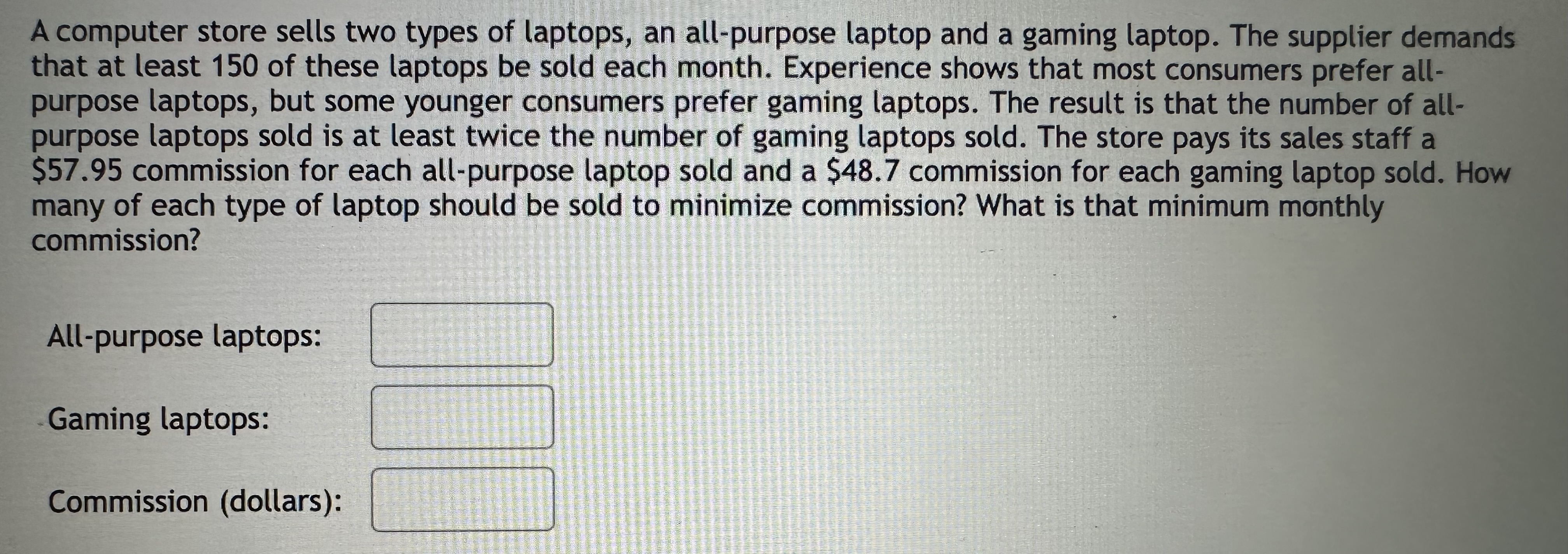 Solved A computer store sells two types of laptops, an | Chegg.com