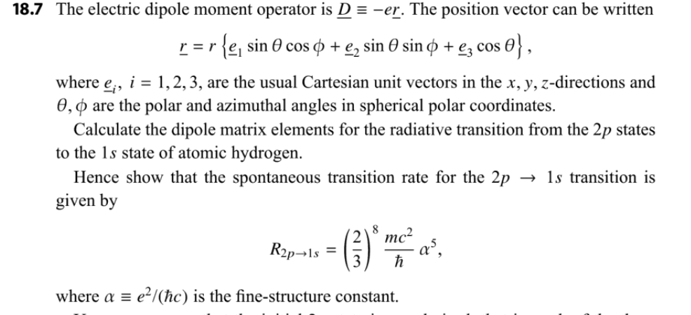 Solved 18.7 The electric dipole moment operator is D = -er. | Chegg.com