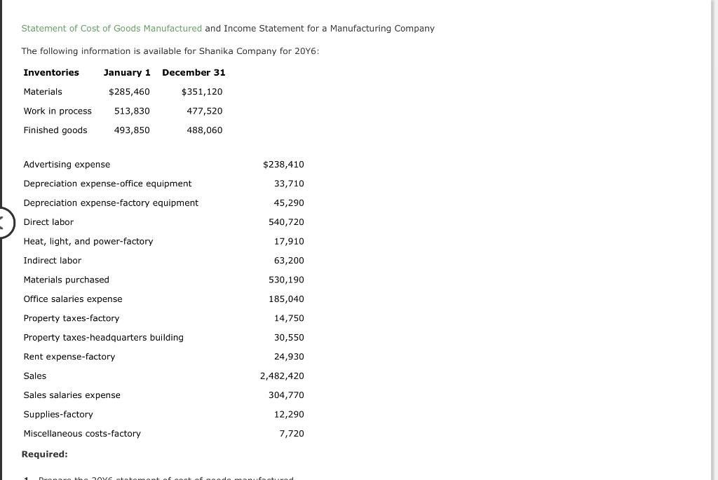 Solved Statement of Cost of Goods Manufactured and Income | Chegg.com