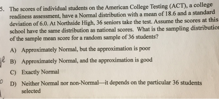 Solved The scores of individual students on the American | Chegg.com