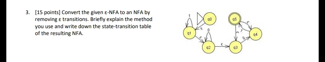Solved 3. (15 points] Convert the given ε-NFA to an NFA by | Chegg.com