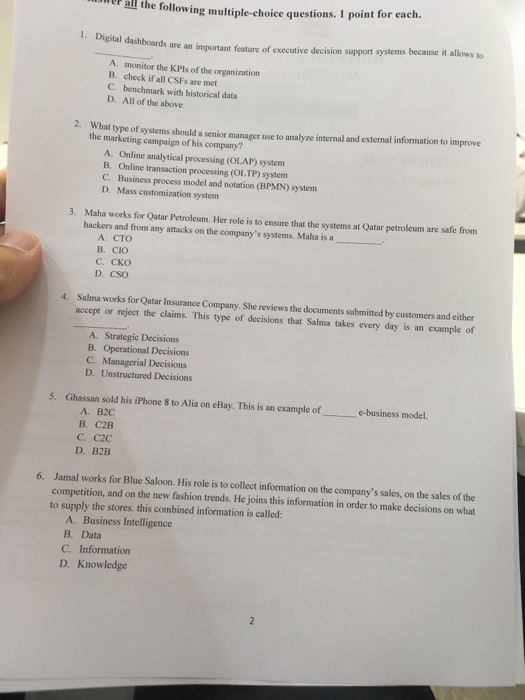 Solved r all the following multiple-choice questions. 1 | Chegg.com