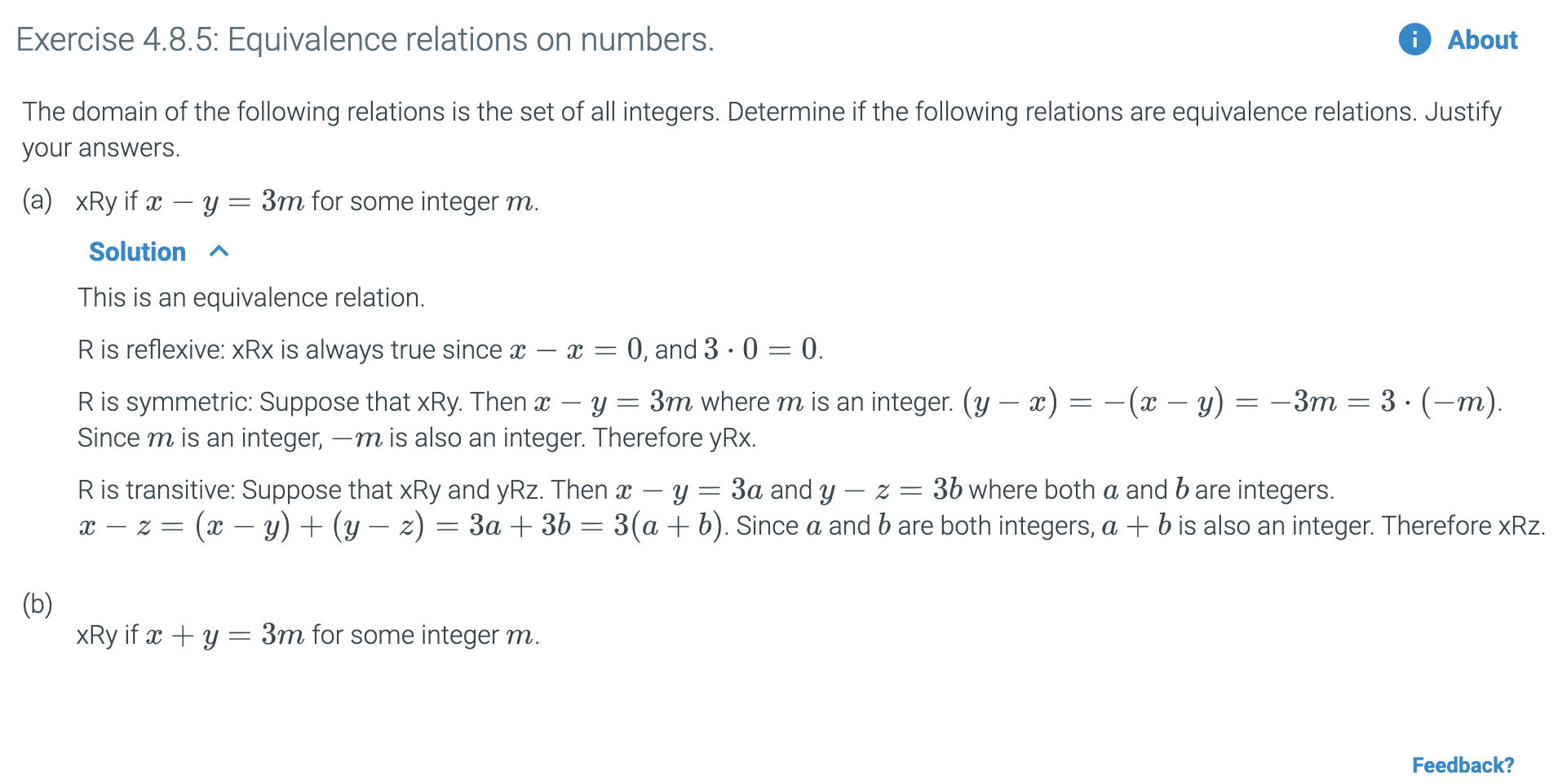 Solved: Exercise 4.8.5: Equivalence Relations On Numbers. ... | Chegg.com