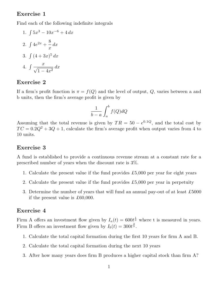 Solved Find each of the following indefinite integrals 1. | Chegg.com