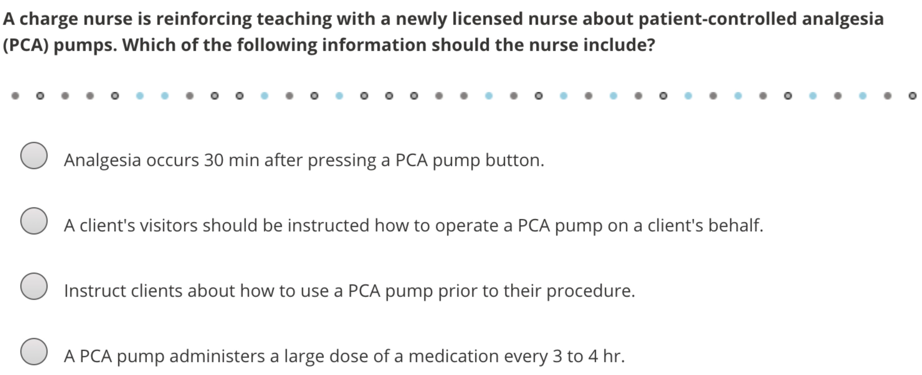 Solved A charge nurse is reinforcing teaching with a newly | Chegg.com