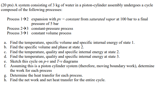 Solved (20 pts) A system consisting of 3 kg of water in a | Chegg.com