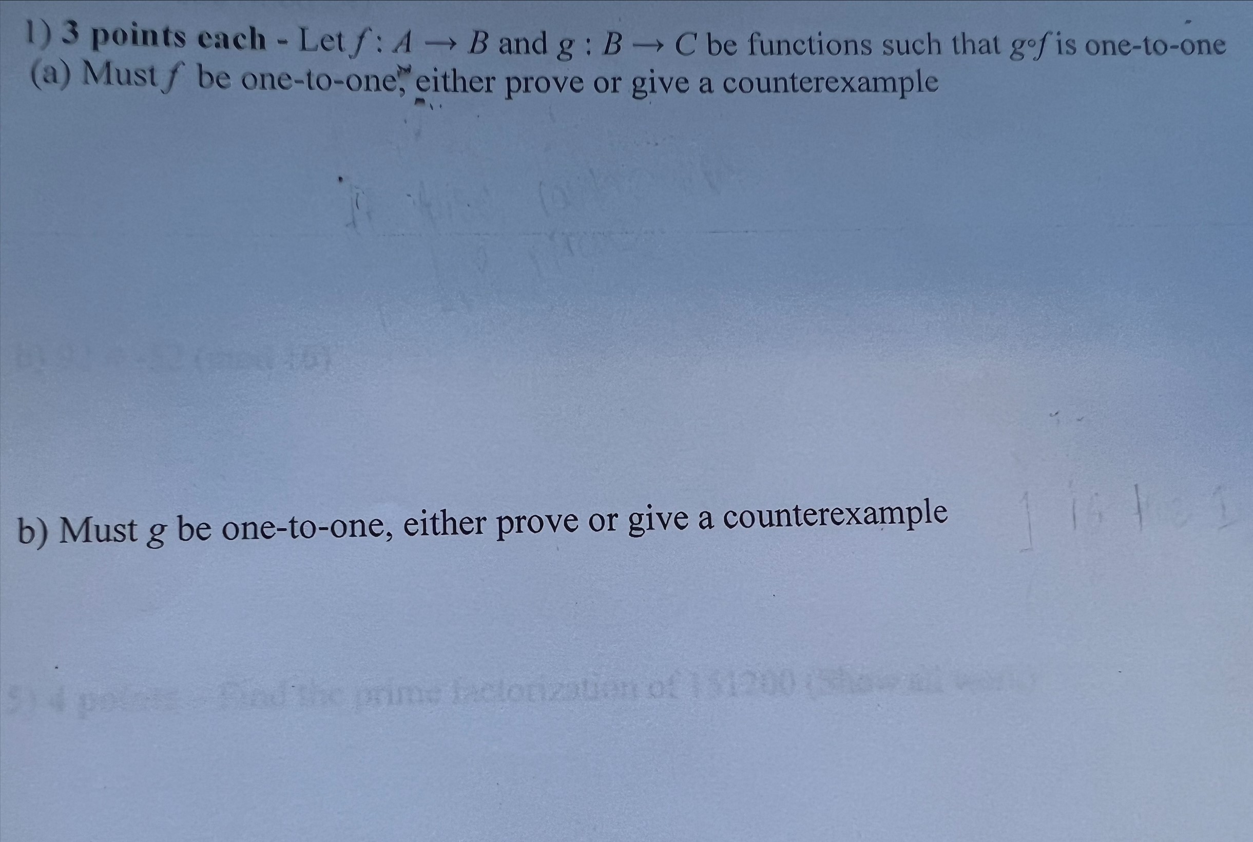 Solved 1) 3 points each - Let f:A→B and g:B→C be functions | Chegg.com