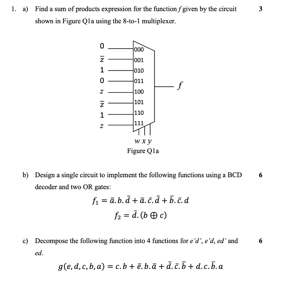 Solved 3 1. a) Find a sum of products expression for the | Chegg.com