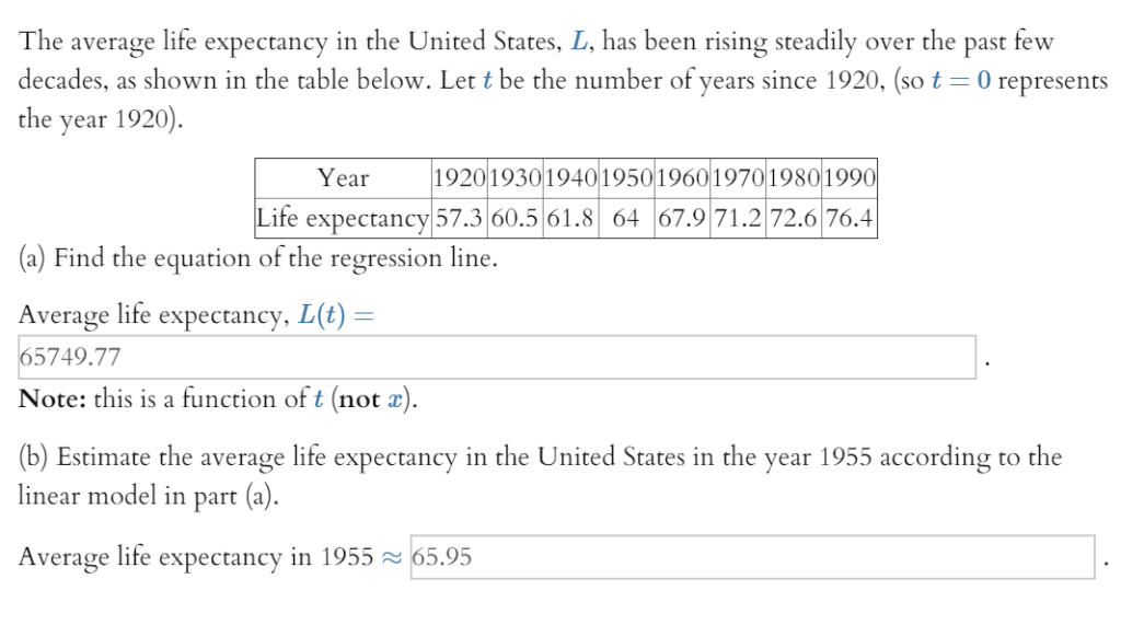 Solved The average life expectancy in the United States, L, | Chegg.com