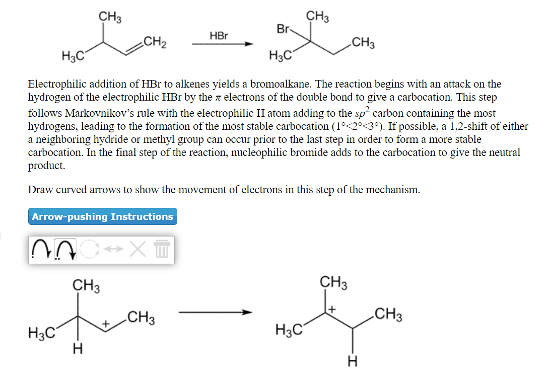 Solved CH3 CH3 Br more CH₂ HBr CH3 H3C H3C Electrophilic | Chegg.com