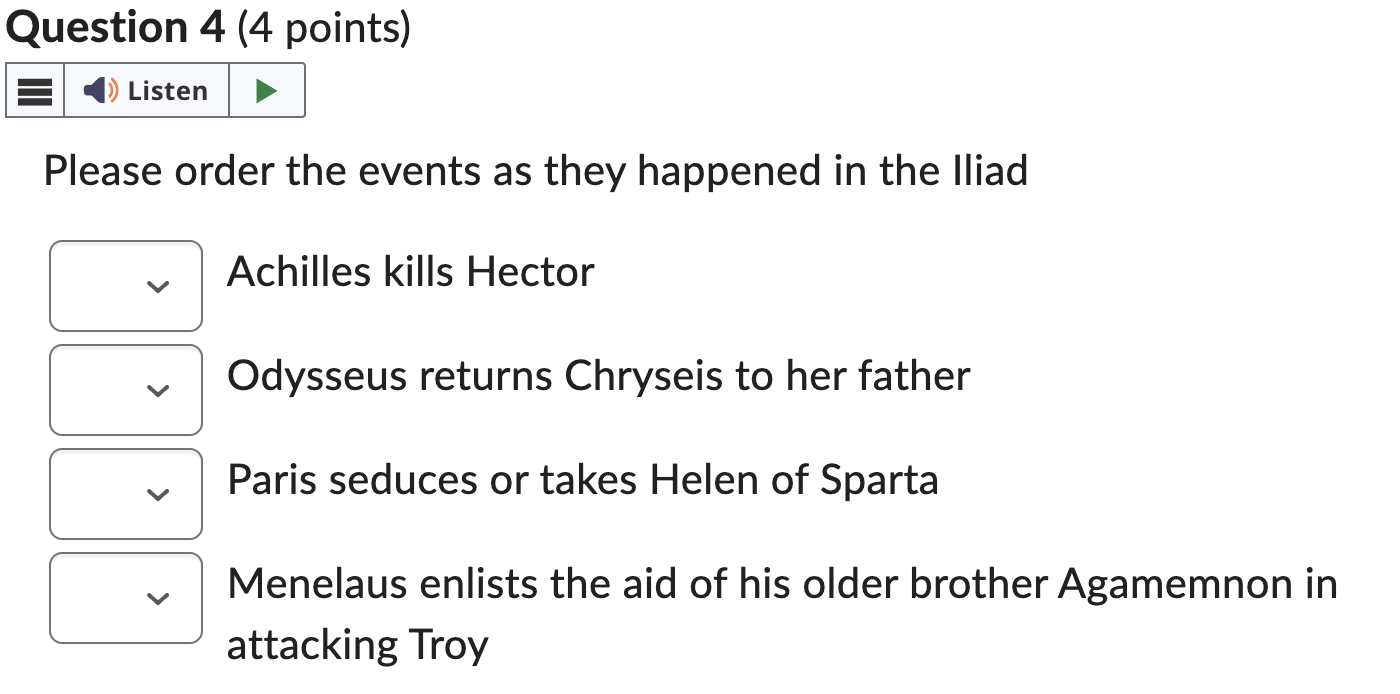 Solved Question 4 (4 ﻿points)Please order the events as they | Chegg.com