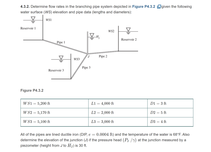 Solved 4.3.2. Determine flow rates in the branching pipe | Chegg.com