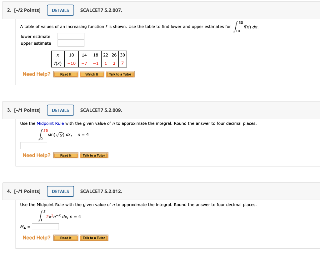 Solved 2. [-12 Points] DETAILS SCALCET7 5.2.007. A table of | Chegg.com