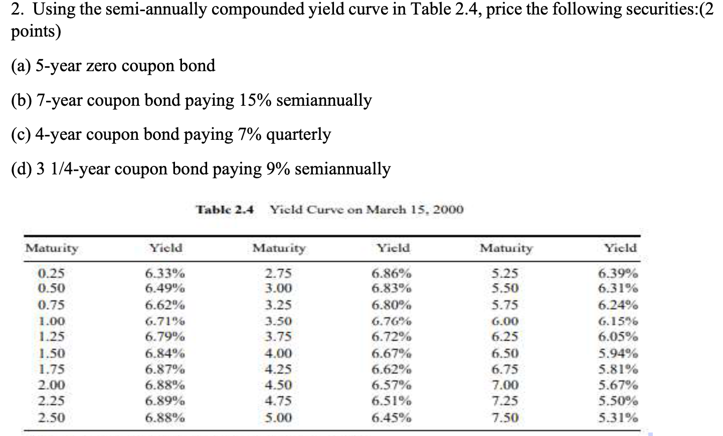 2. Using the semi-annually compounded yield curve in | Chegg.com