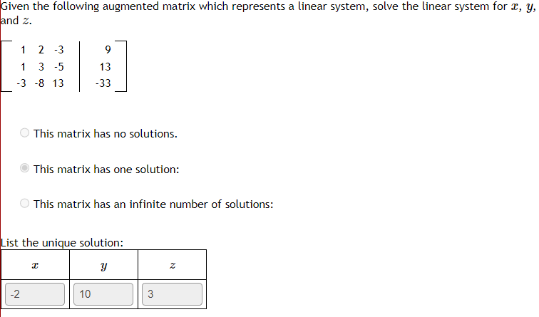 Solved Given the following augmented matrix which represents | Chegg.com