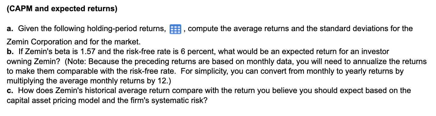 (CAPM and expected returns) a. Given the following | Chegg.com