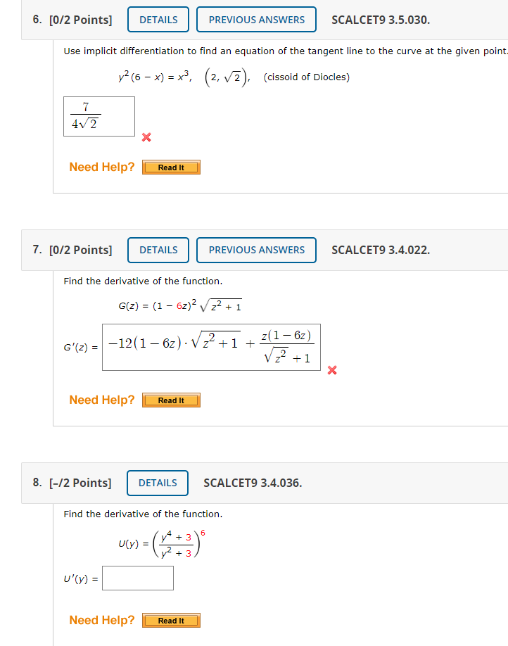 Solved 6. [0/2 Points] DETAILS PREVIOUS ANSWERS SCALCET9 | Chegg.com
