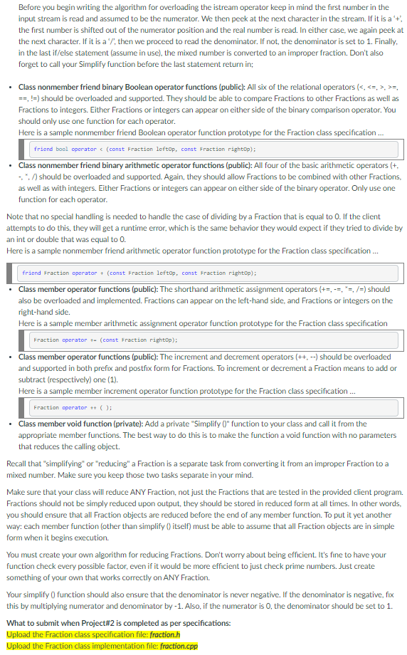 Solved Project 2 - Fraction class with operator overloading | Chegg.com